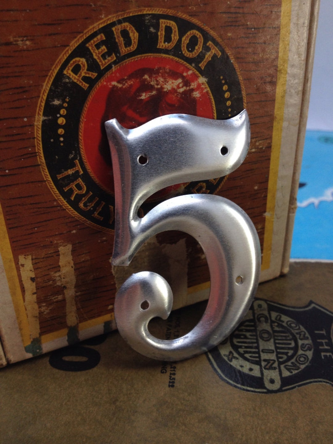Vintage Small Aluminum Number 5 – Salvaged Aluminum Address Number ...