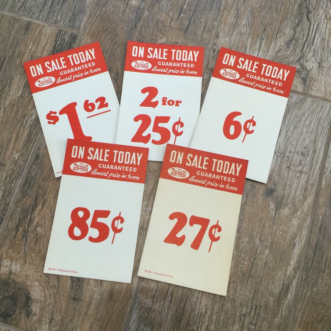 Vintage Drug Store Price Signs - Set of 5 - Price Tags - Rexall Drug ...