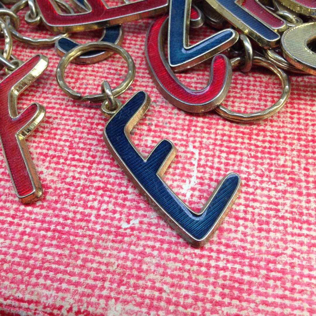 Vintage Blue or Red Monogram Keychain - Key Fob -vintage Letter Key ...
