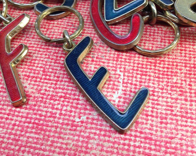 Vintage Blue or Red Monogram Keychain - Key Fob -vintage Letter Key ...