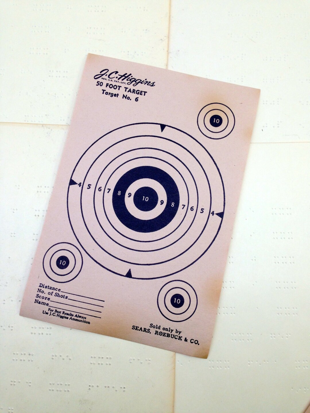 Vintage J.C. Higgins Bullseye Target - Paper 50 Foot Target #6 - Sears ...