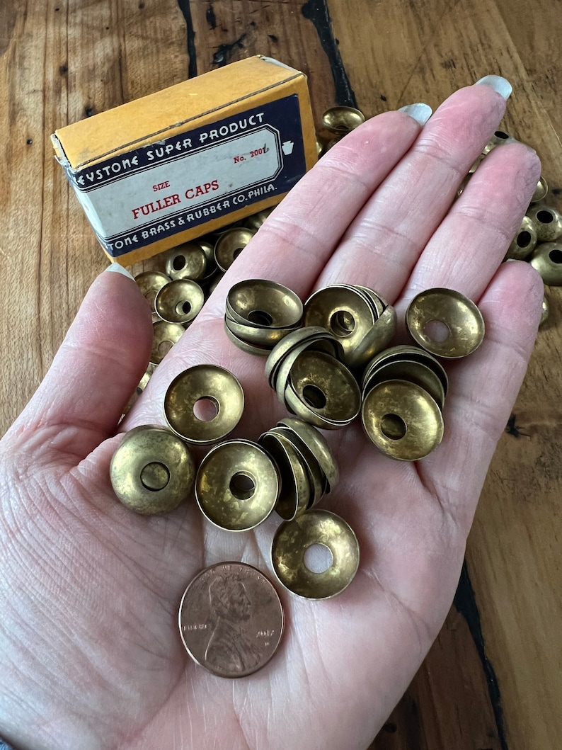 Set of 100 - Antique Brass Screw Caps - Vintage Furniture Tacks ...