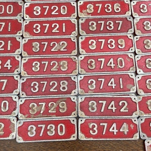 Vintage Fire Box Numbers Red Tags Metal Tag - Favorite Numbers ...