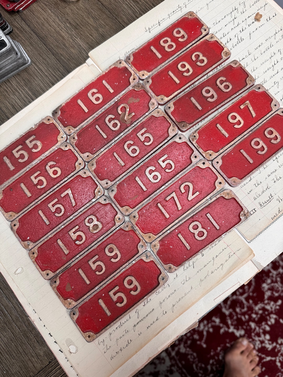 Vintage Fire Box Numbers Red Tags Metal Tag - Favorite Numbers ...