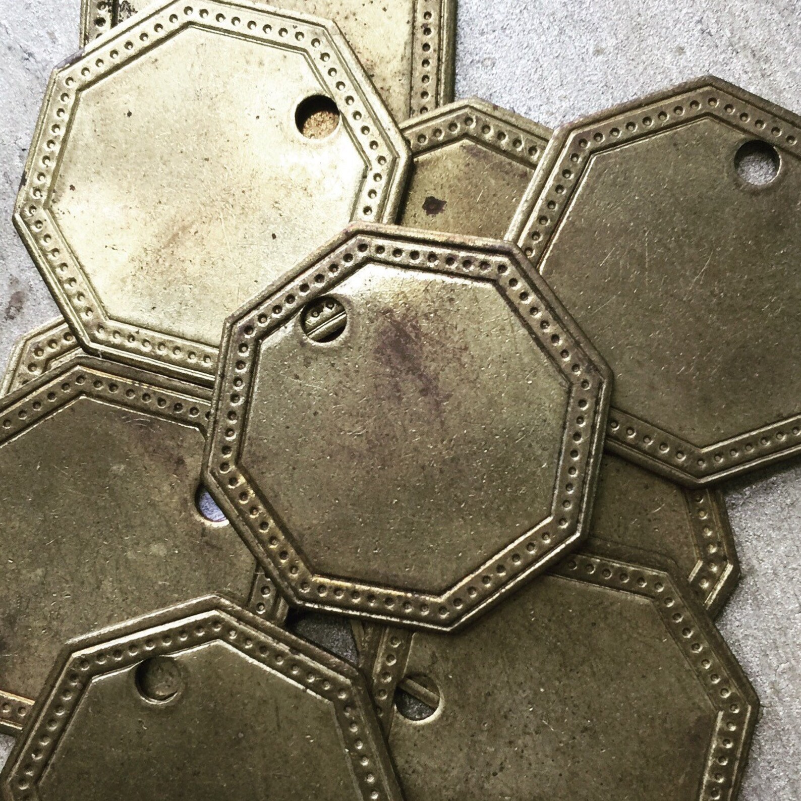 Custom Hand Punched Octagon Brass Tag - Hotel Room Key Tags - Key Fob ...