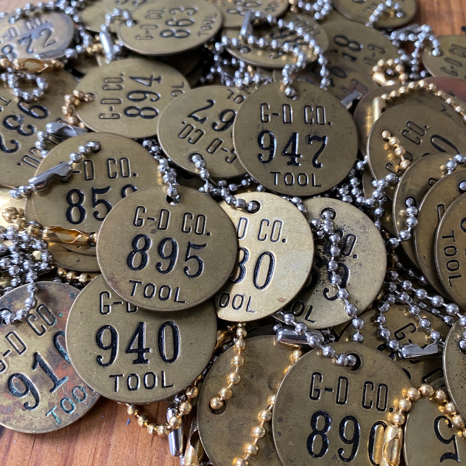 Vintage Numbered Round Brass Tool Tag With Chain ONE Vintage | Etsy