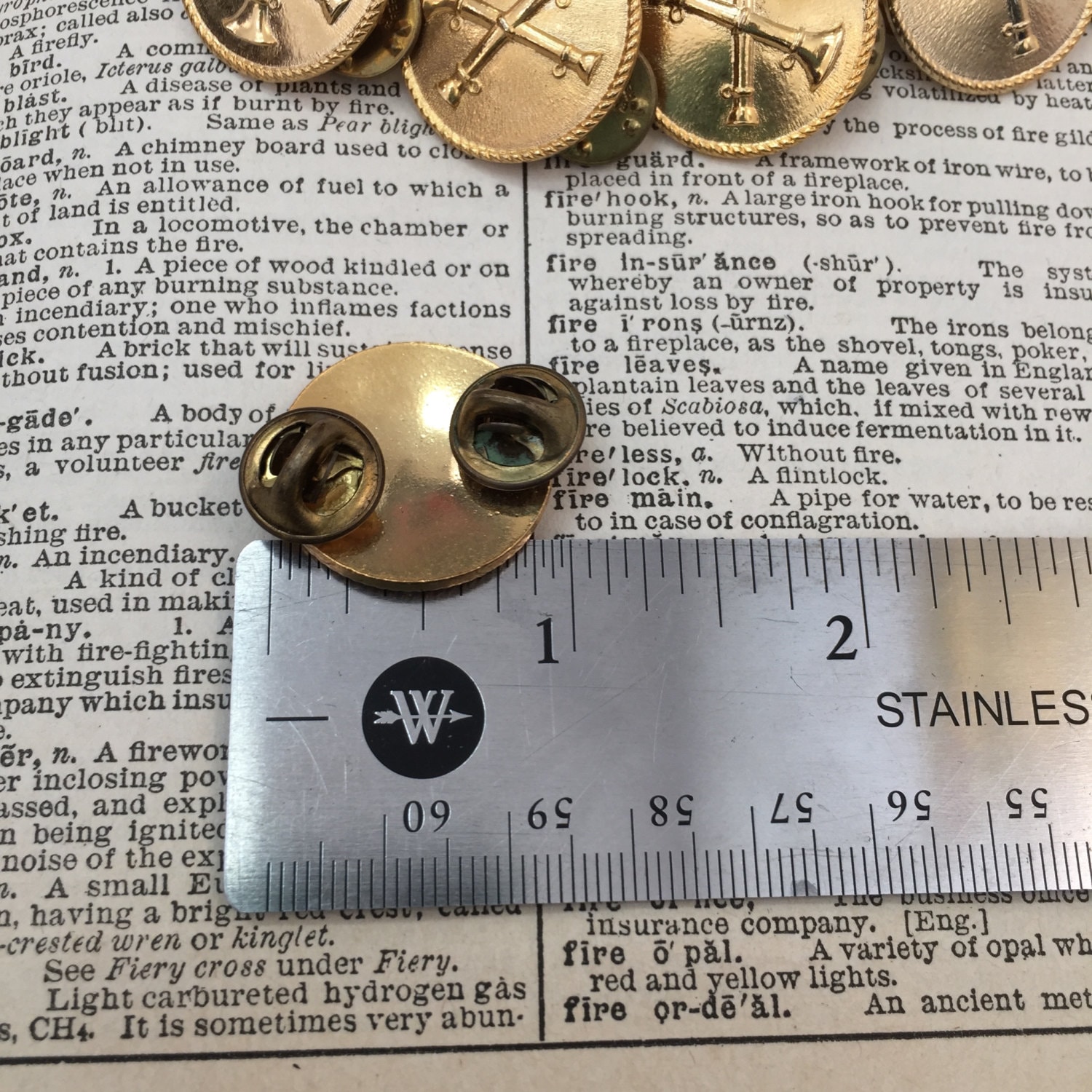 Vintage Fire Department Brass Rank Pin - Uniform collar Pin - Two ...