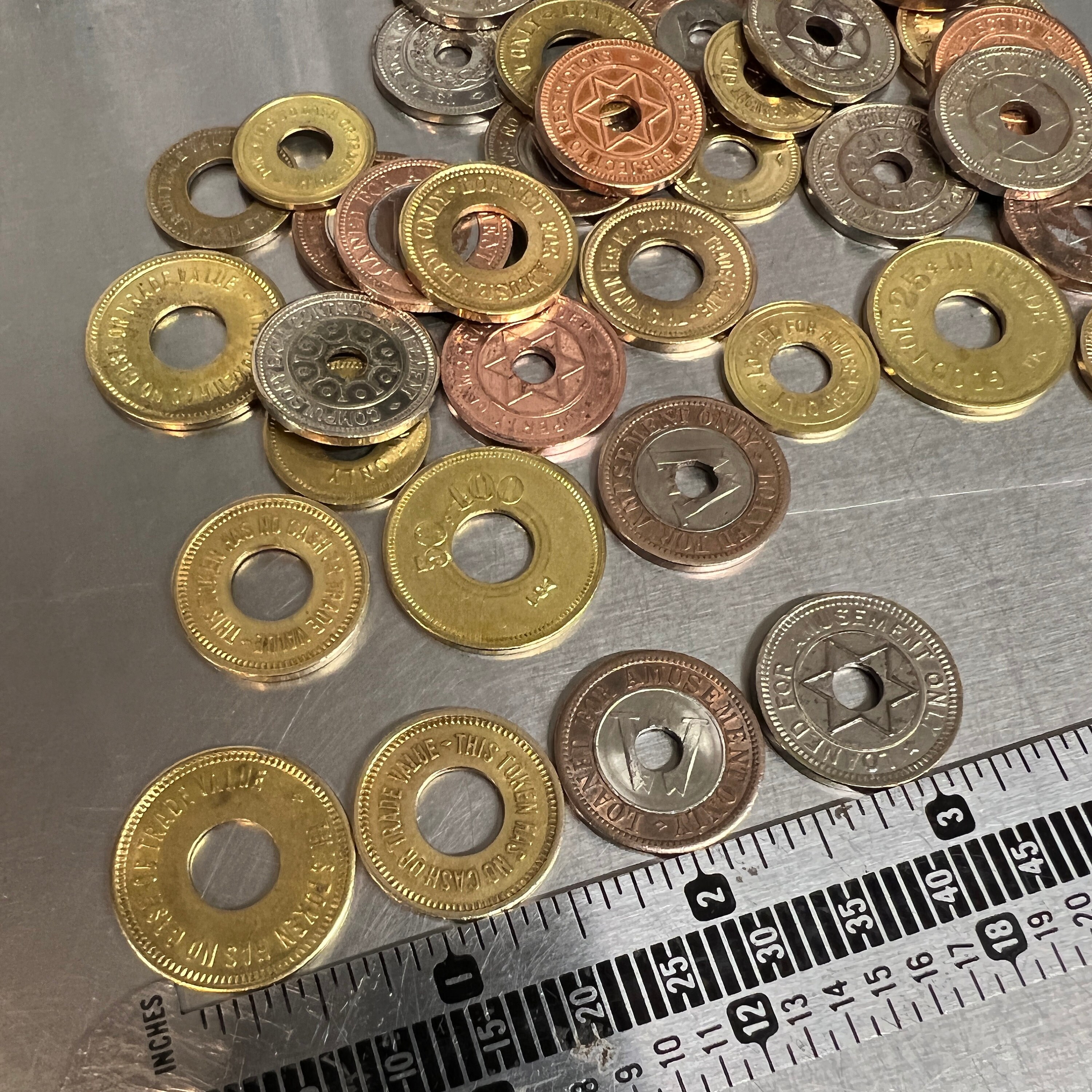 AT02 For Crafts Brass Tokens 20 Amusement Tokens Collage Middle Hole ...