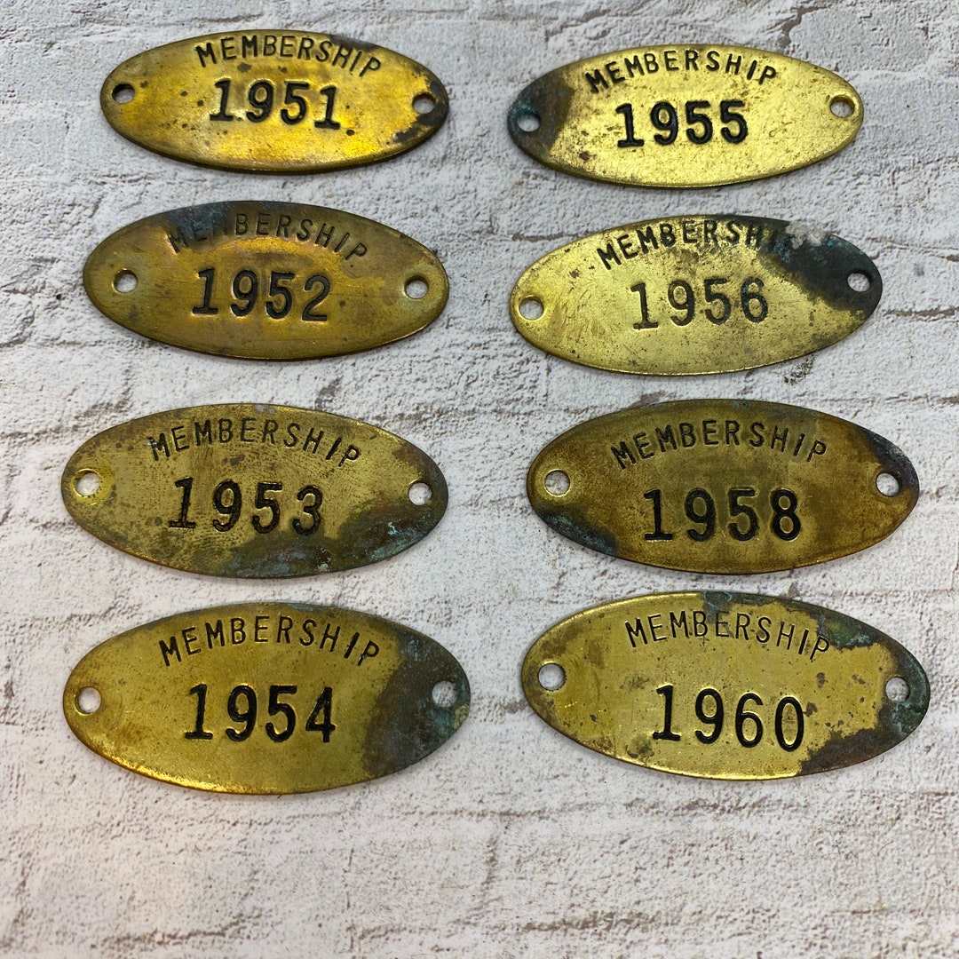 Vintage Membership Year Oval Brass Tags - ONE Tag- Pick the Year ...