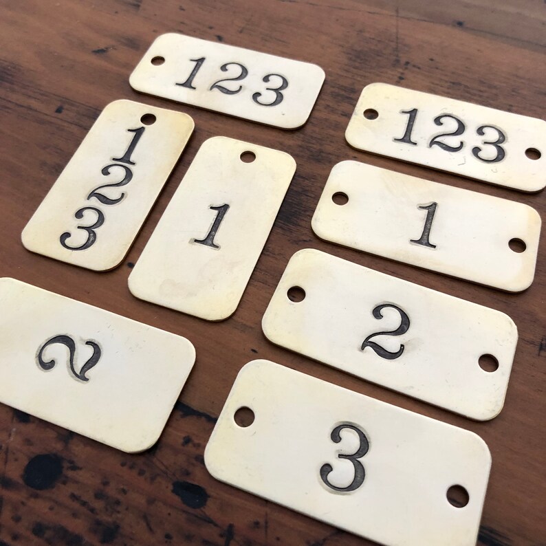 Hand Punched Brass 2x1 Rectangle Numbered Tags | Etsy