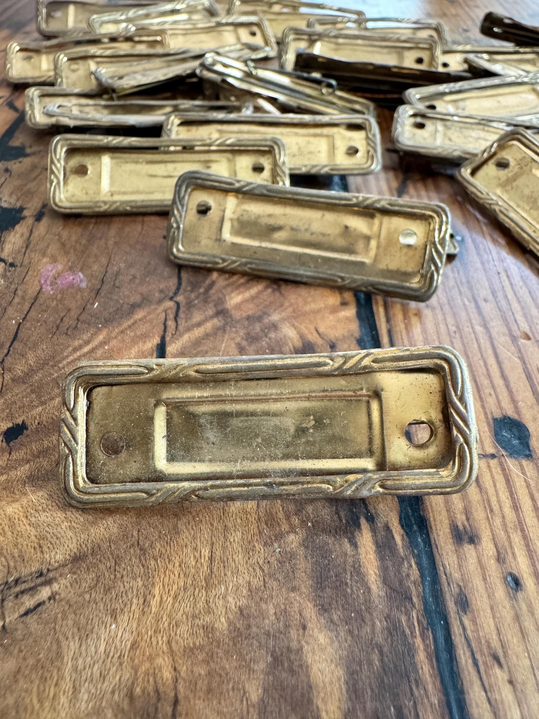 Antique Brass Name Tags - Art Deco Fancy Name Plates - Employee Badges ...