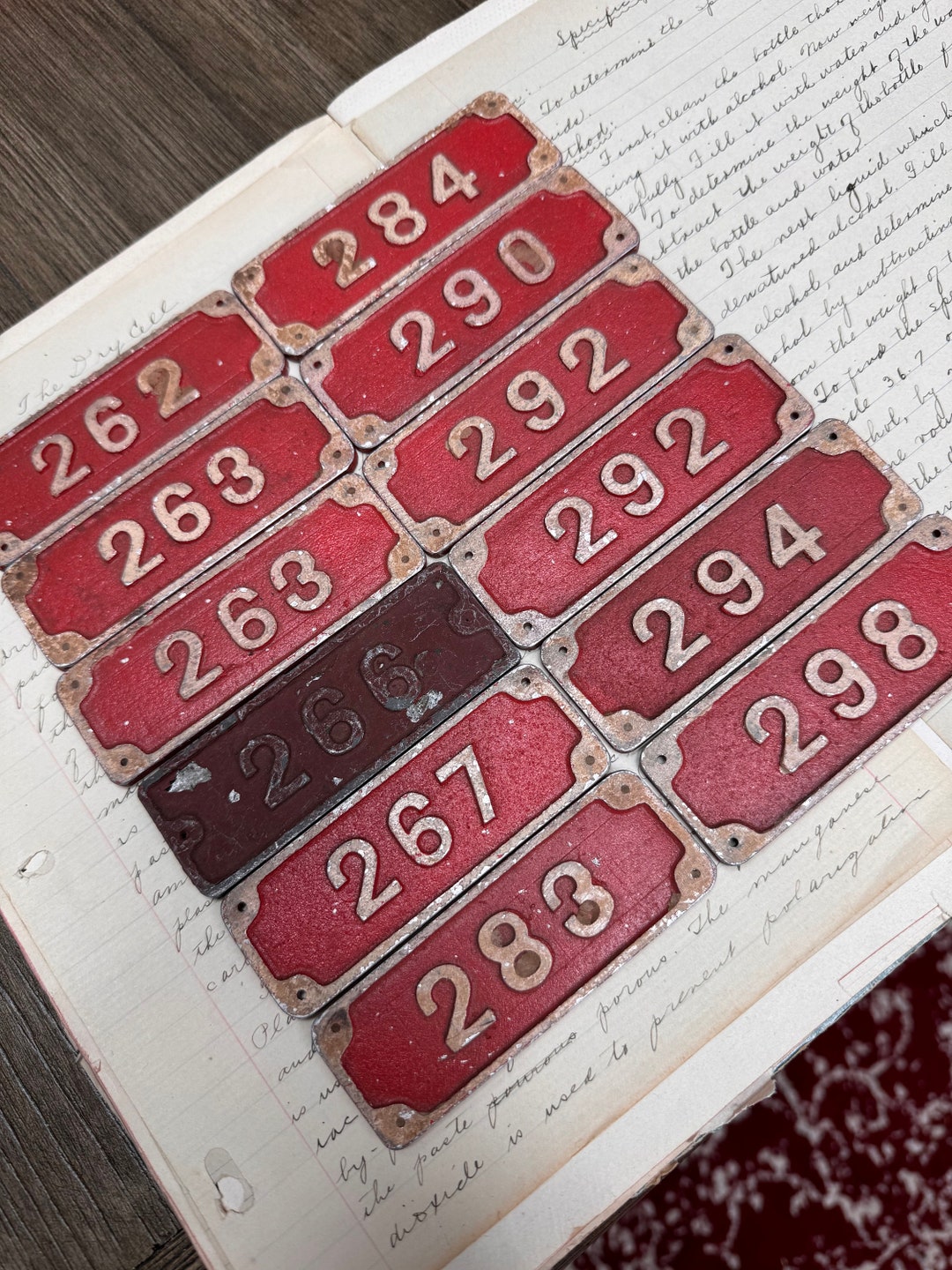 Vintage Fire Box Numbers Red Tags Metal Tag - Favorite Numbers ...
