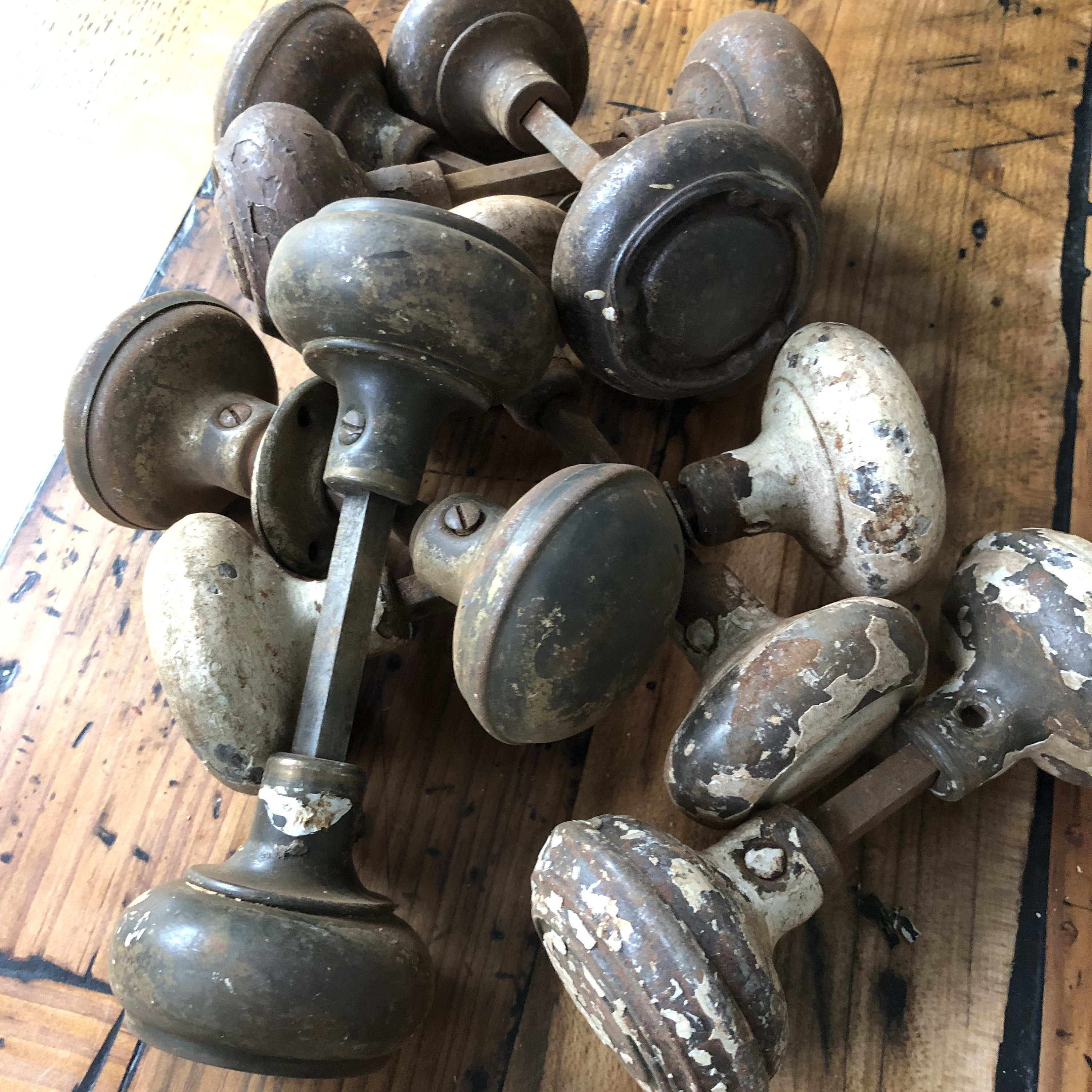 Antique rusty steel door knob SET - vintage salvaged doorknob - Antique ...