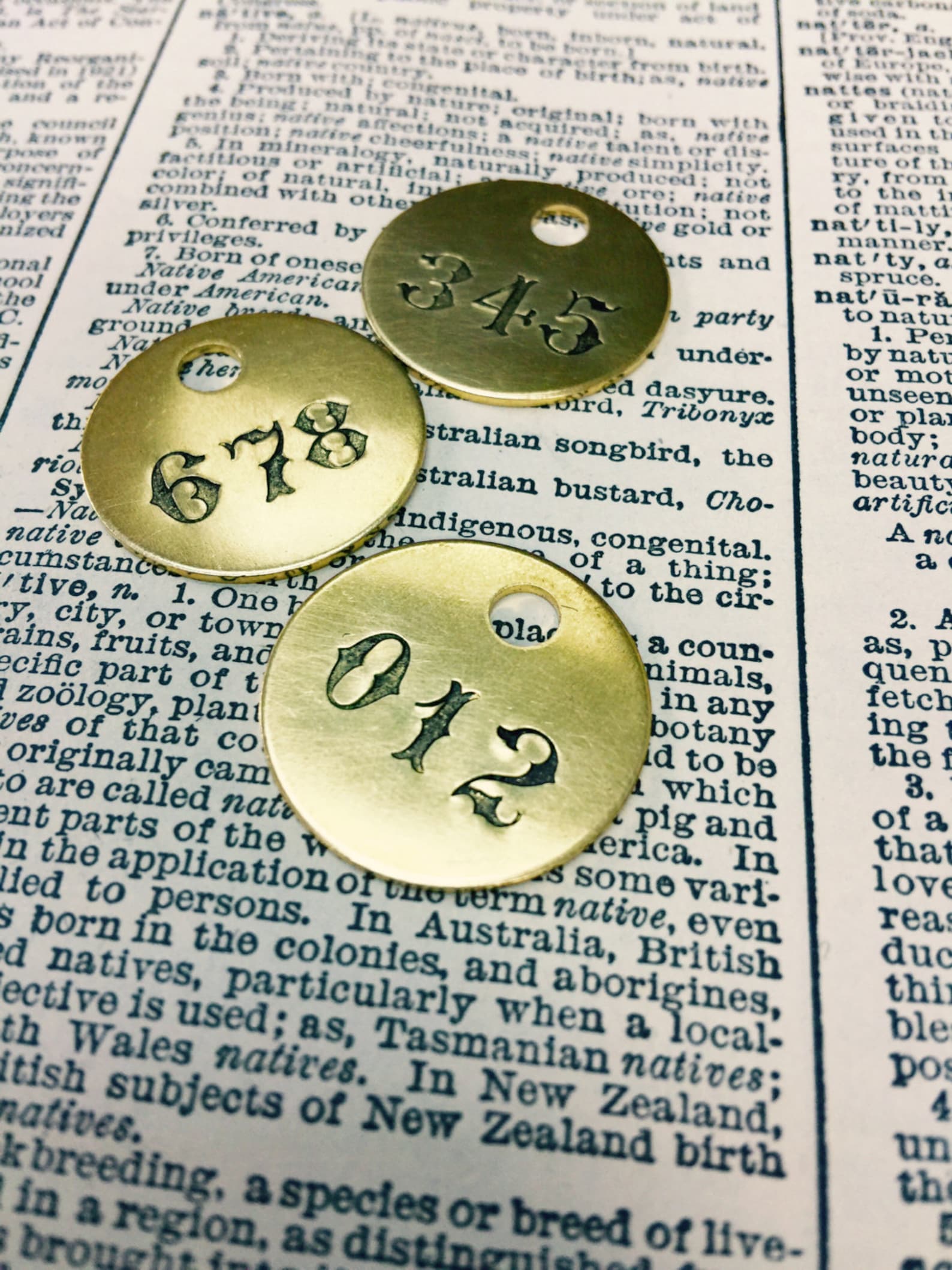 Custom Hand Stamped Old English Round Brass Tag - Handmade Room Key Tag ...