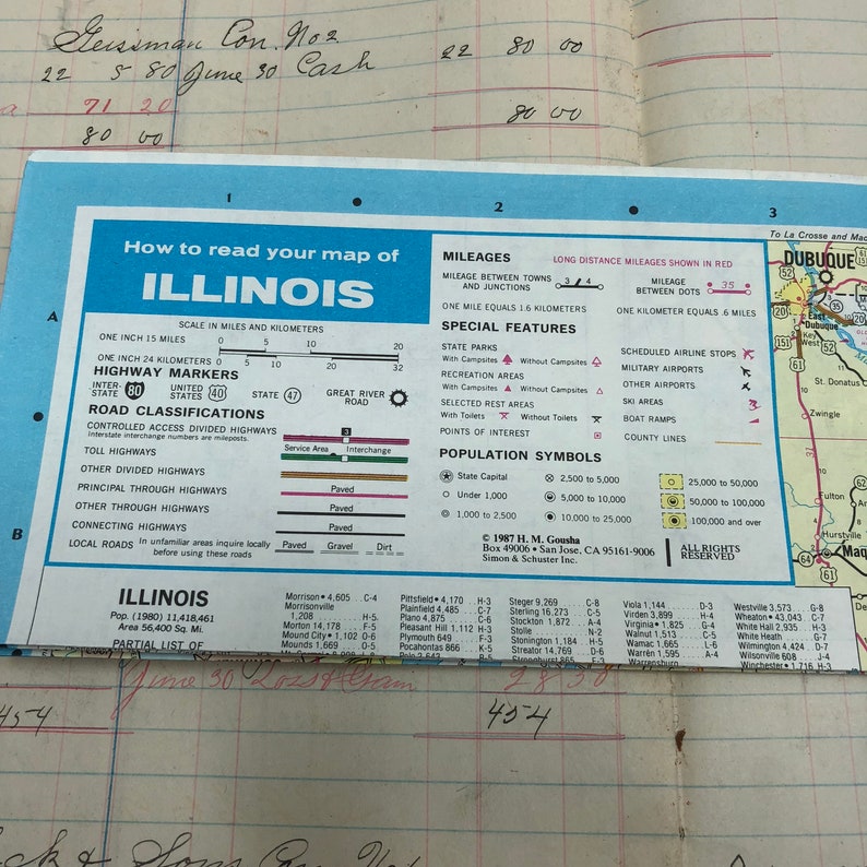 Vintage Paper Map 1980's Illinois Road Map Chicago - Etsy