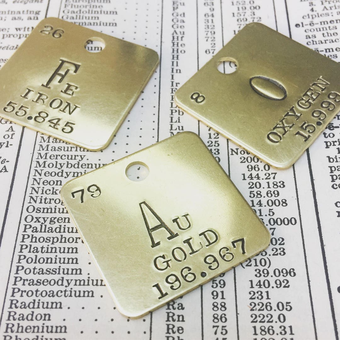Periodic Table Brass Tags - Elements Zipper Charm - Science Necklace ...