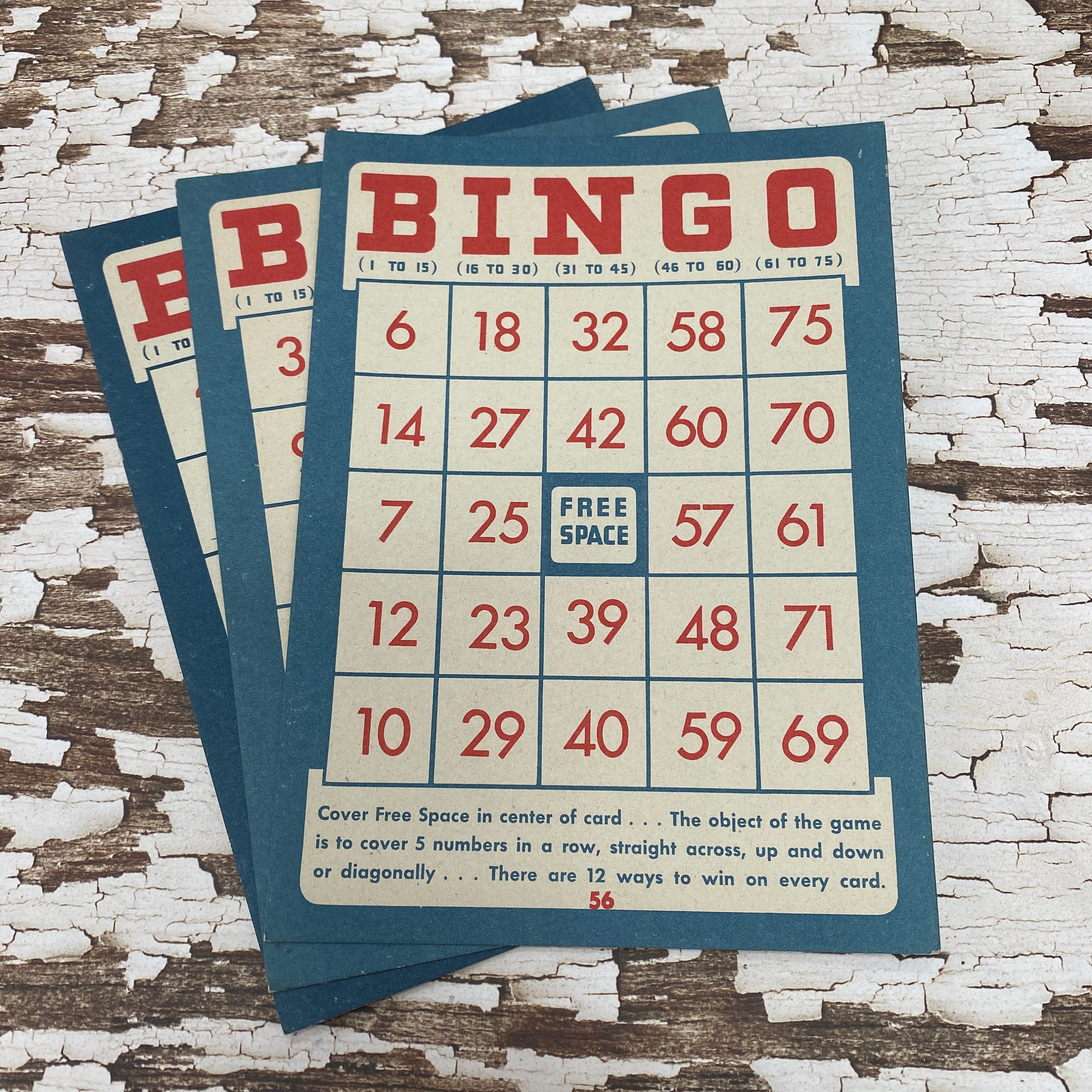 Vintage blue cardboard Bingo Cards set of 3 | Etsy