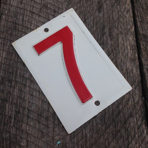Vintage Embossed Metal Number 7 Red Gas Station Number - Etsy