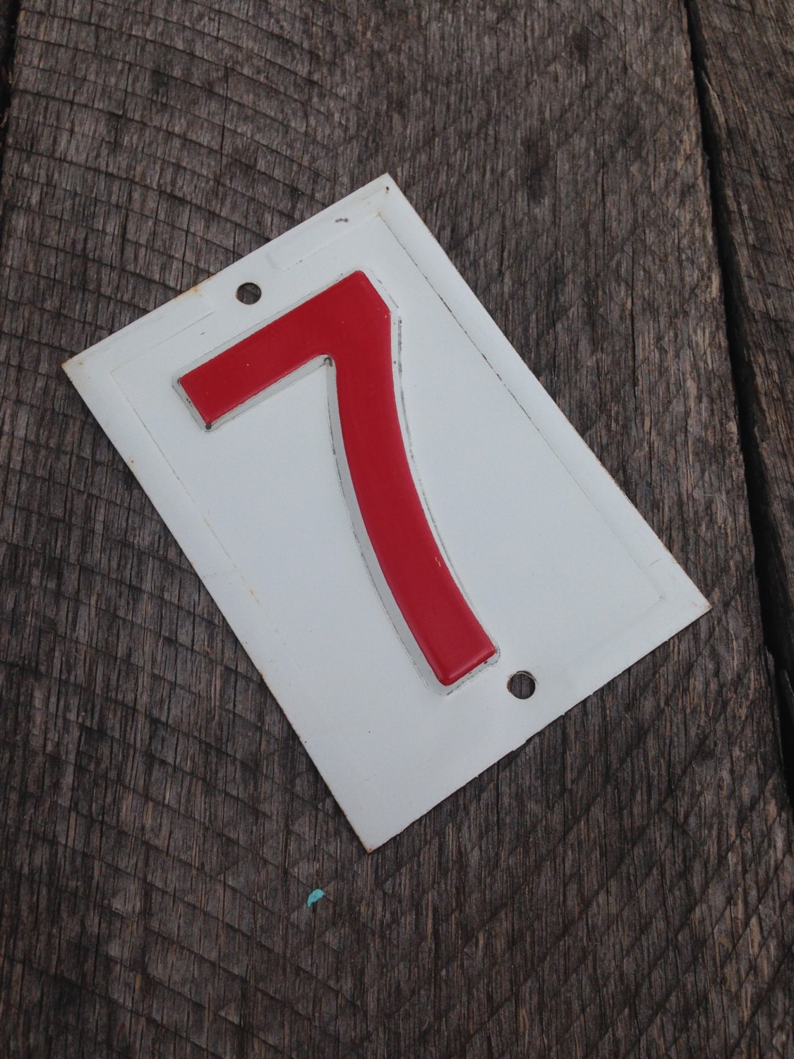 Vintage Embossed Metal number 7 - red gas station number - vintage ...