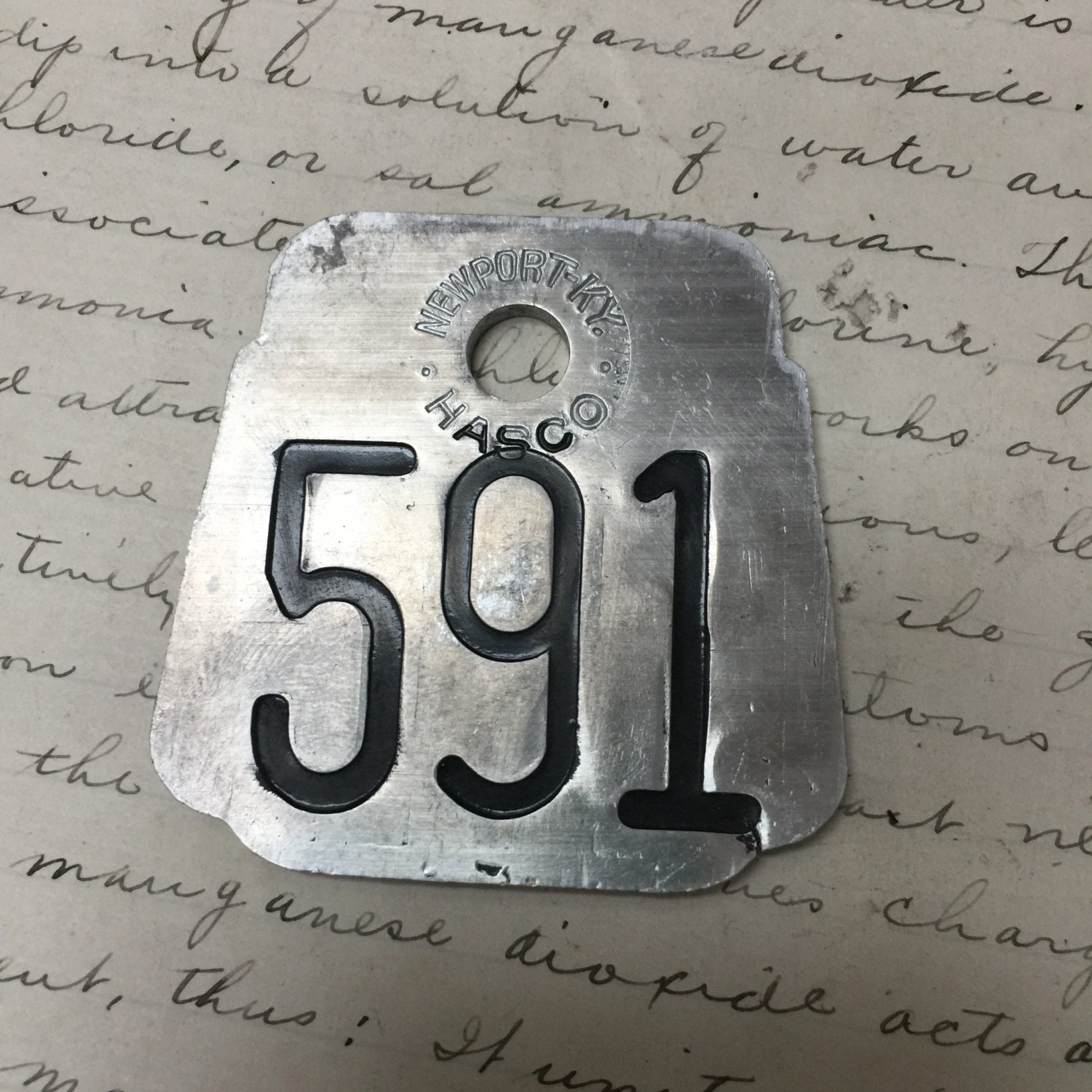 Vintage Aluminum cow tag – number 591 - antique metal livestock ID tag ...