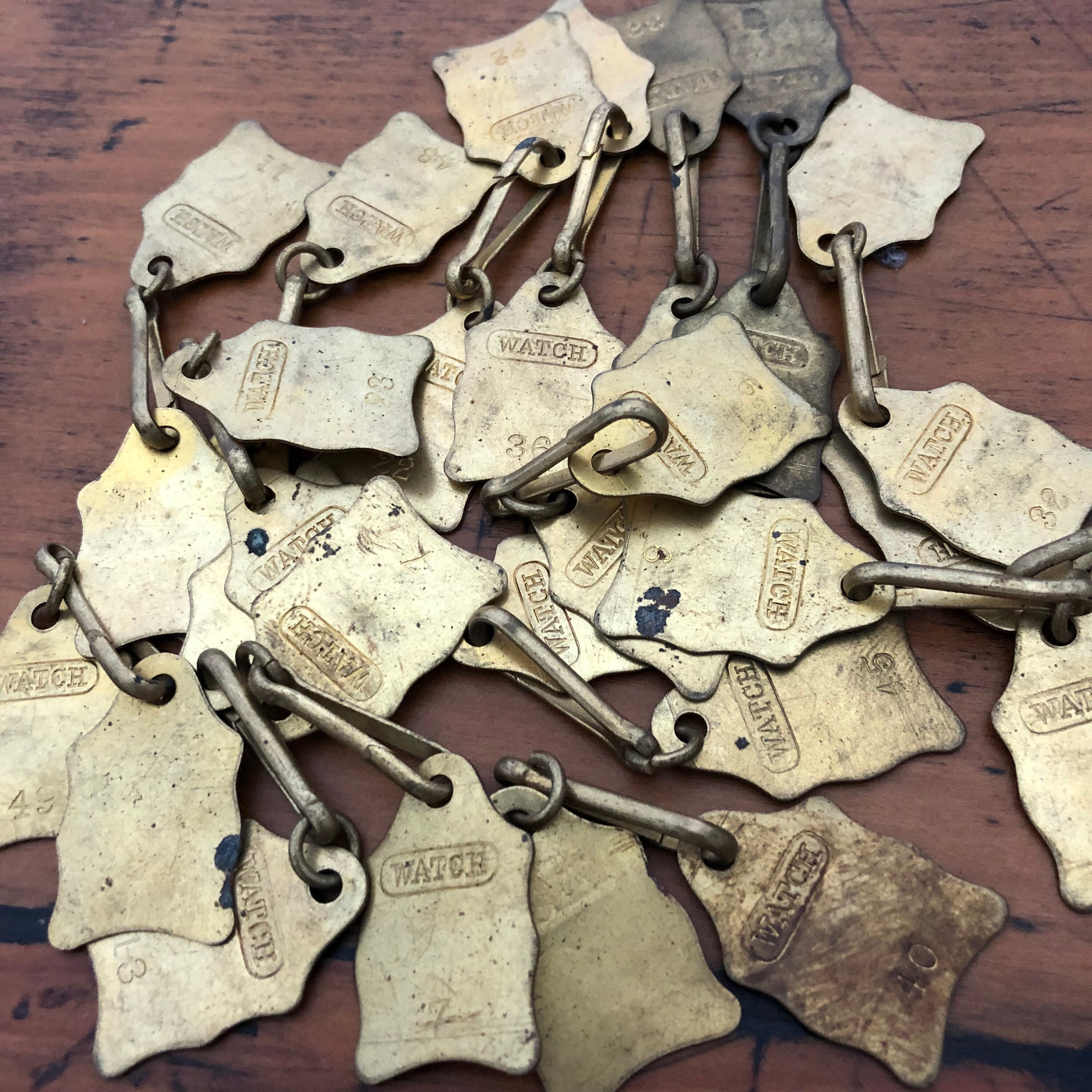 Antique numbered watch repair brass tag pair- Choose number - vintage ...