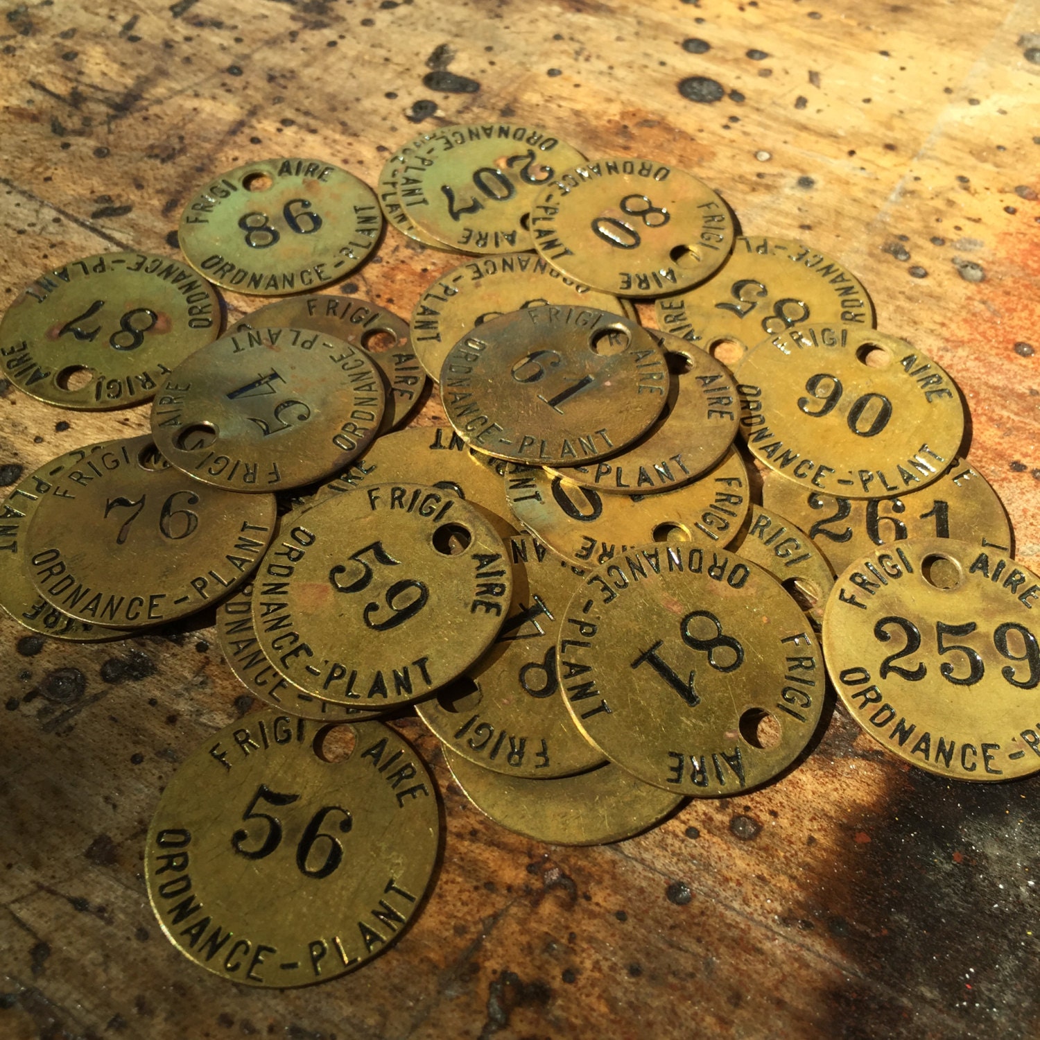 Set of 3 - Antique numbered round brass tags - vintage room key tags ...