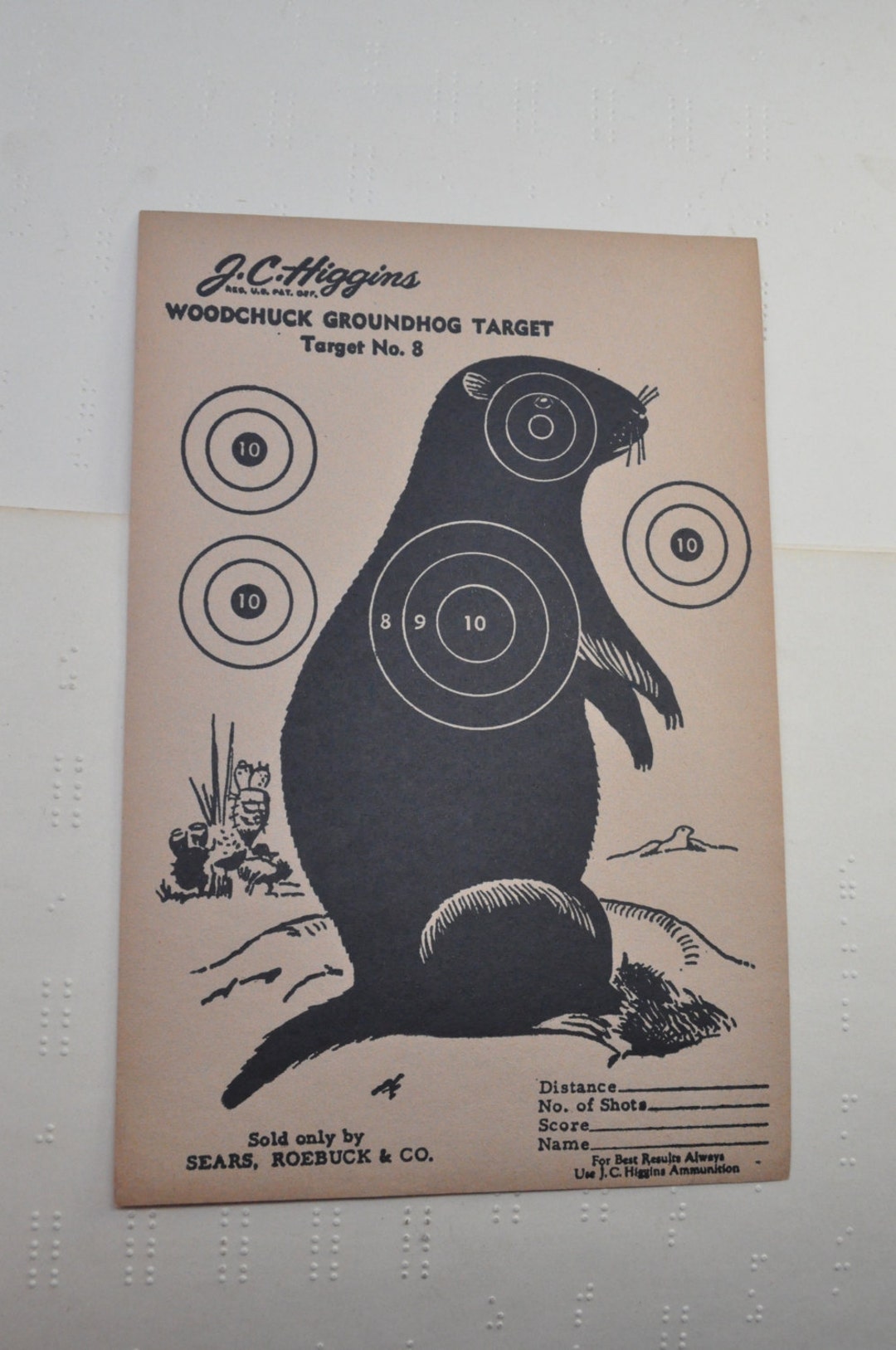 Vintage J.C. Higgins Woodchuck Groundhog Target - Paper Target No. 8 ...