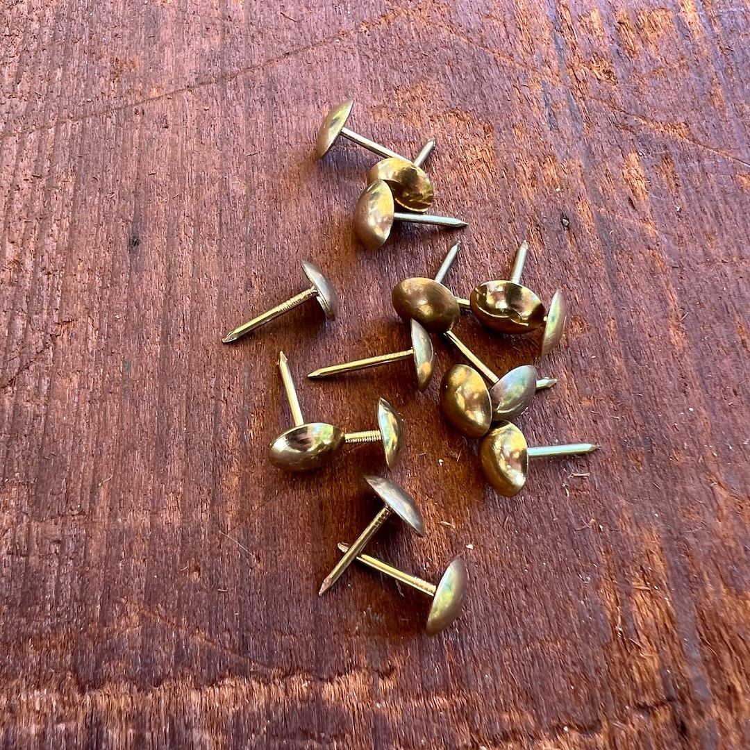Lot Of 15 Brass Tacks Antique Thumb Tacks Vintage Brass Furniture Tacks Upholstery Nail