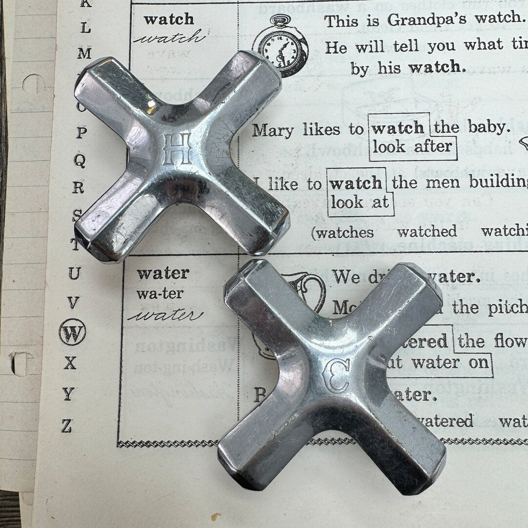 Vintage Hot Cold Water Faucet Handle Matching Set of Two - Brass Nickel ...