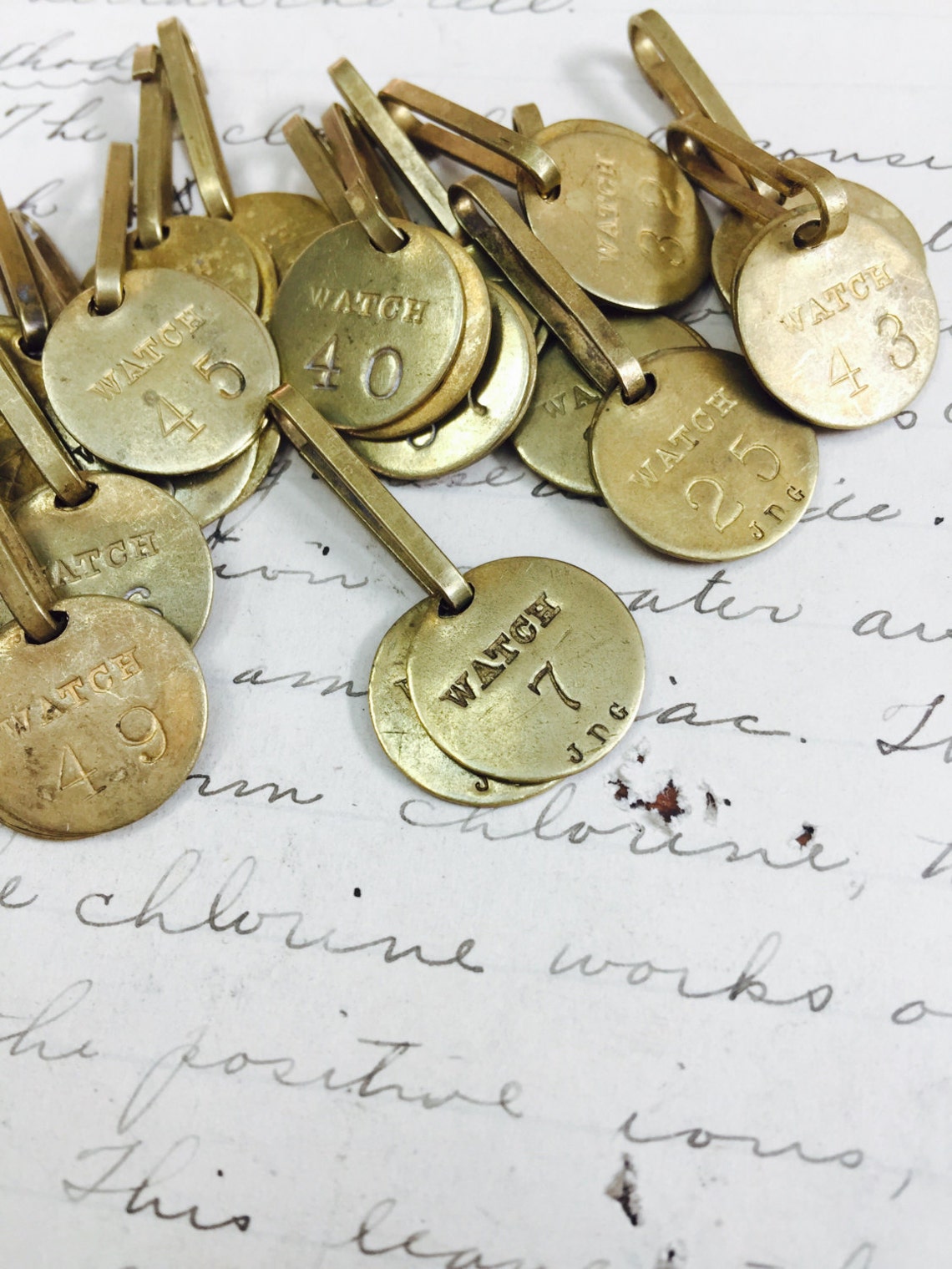 Antique Numbered Watch Repair Brass Tags Vintage Room Key | Etsy