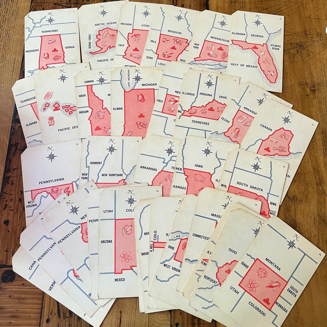 Vintage State Flash Cards - Old School Flash Cards - Antique Teaching ...