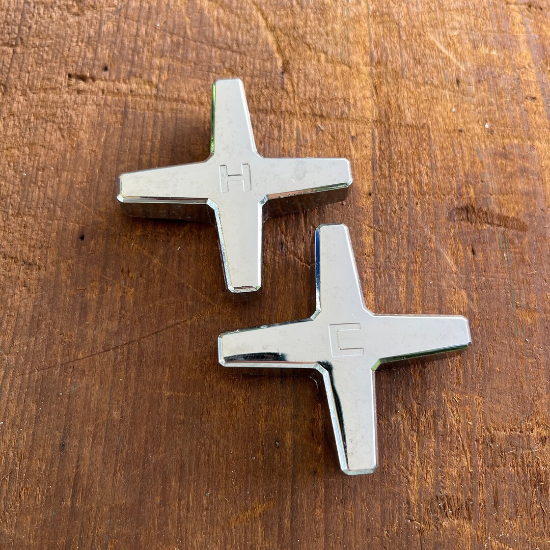 Vintage Hot Cold Water Faucet Handle Matching Set of Two - Brass Nickel ...