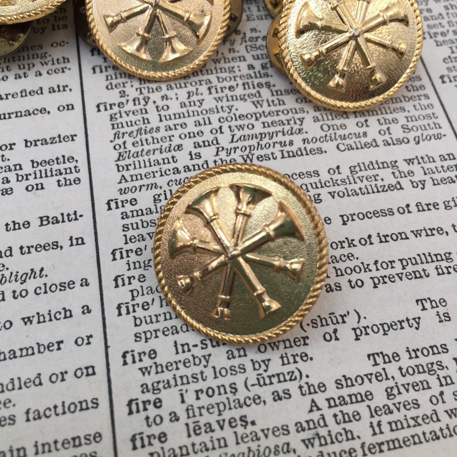 Vintage Fire Department Brass Rank Pin - Uniform collar Pin - Four ...