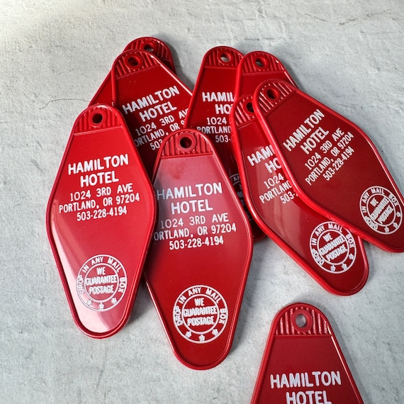 Vintage plastic Hamilton Hotel key fob - red Hotel fo… - Gem