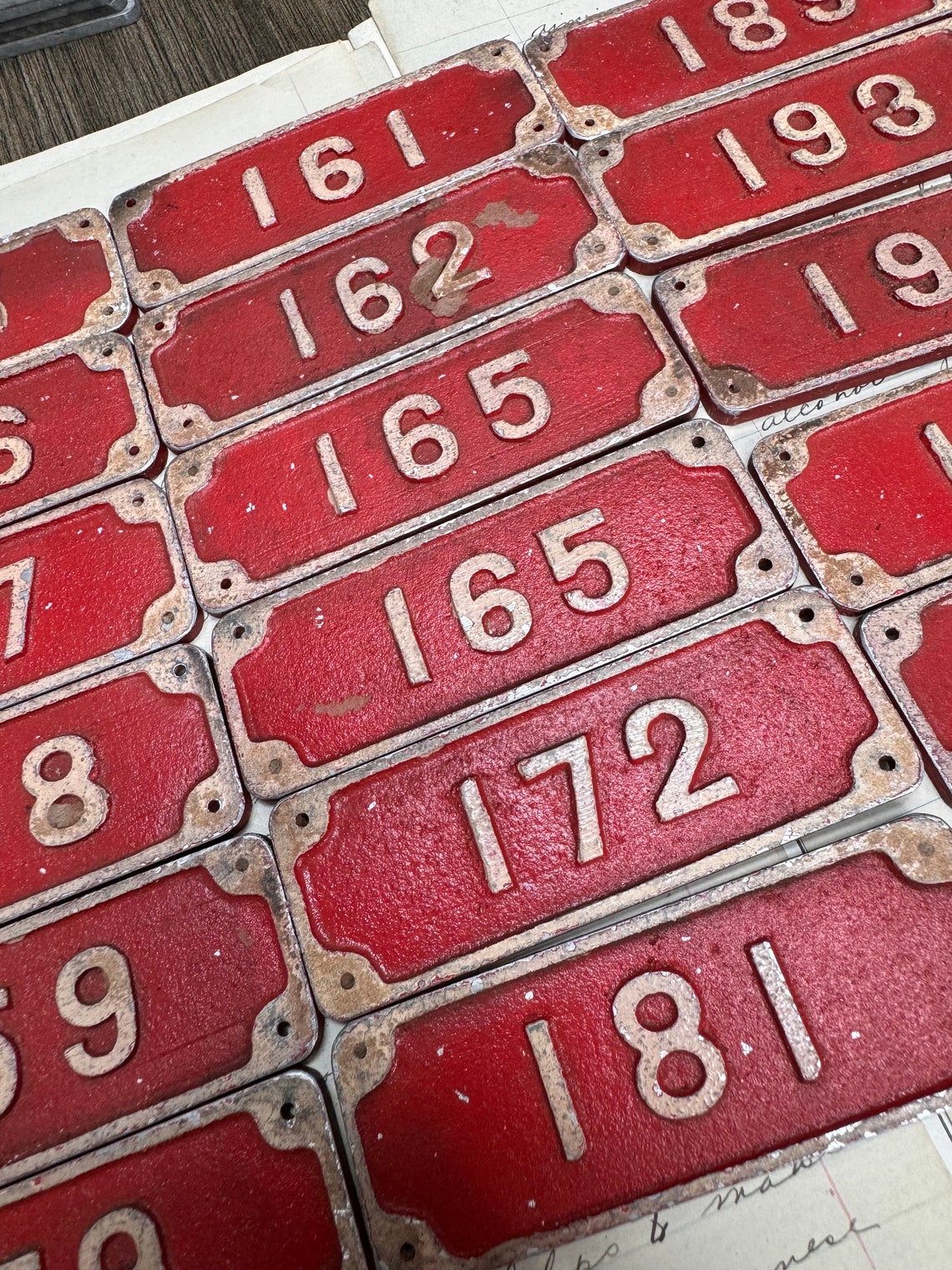 Vintage Fire Box Numbers Red Tags Metal Tag - Favorite Numbers ...