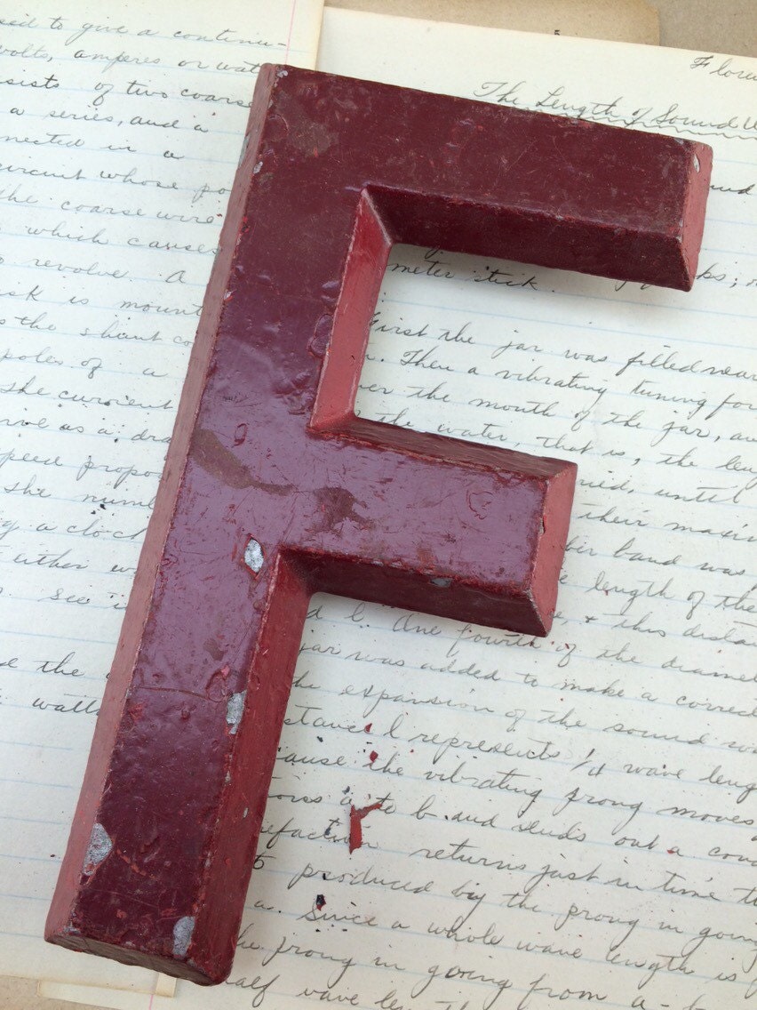 Industrial Dark Red Metal Marquee letter F - Vintage Aluminum marquee ...