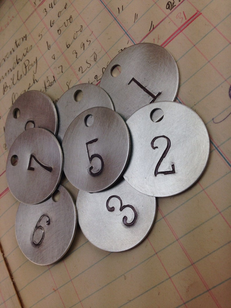 Round Silver Aluminum Numbered Tag Hand Stamped Key Tag - Etsy