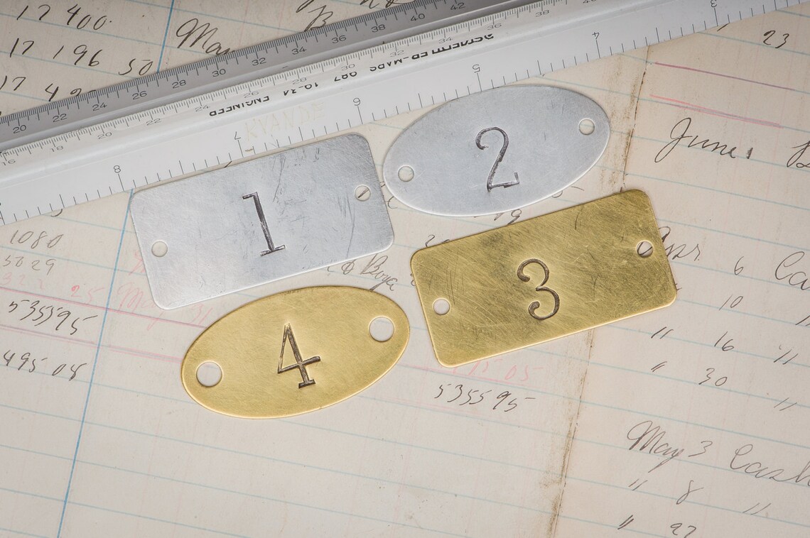 Hand Punched Brass or Aluminum Numbered Tags - Custom Numbered Locker ...