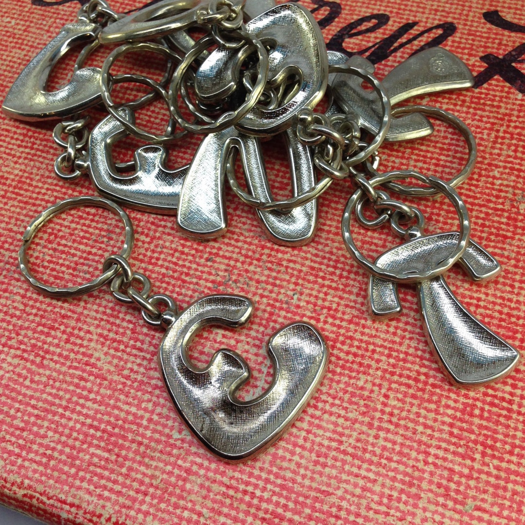 Vintage Silver Monogram Keychain - Key Fob -vintage Letter Key Chain ...