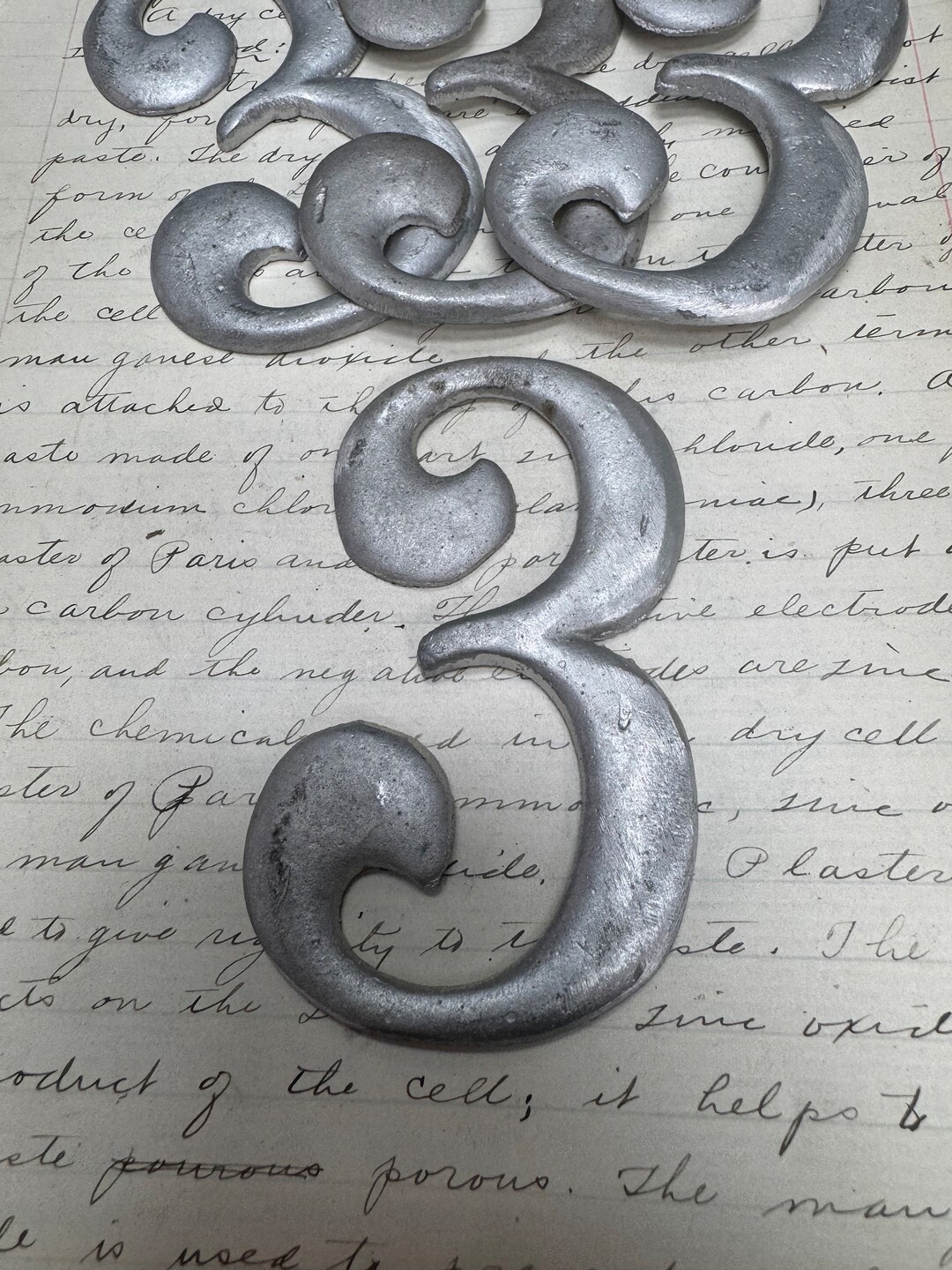 Vintage Silver Metal Number 3 Three – Salvaged Aluminum Address Number ...
