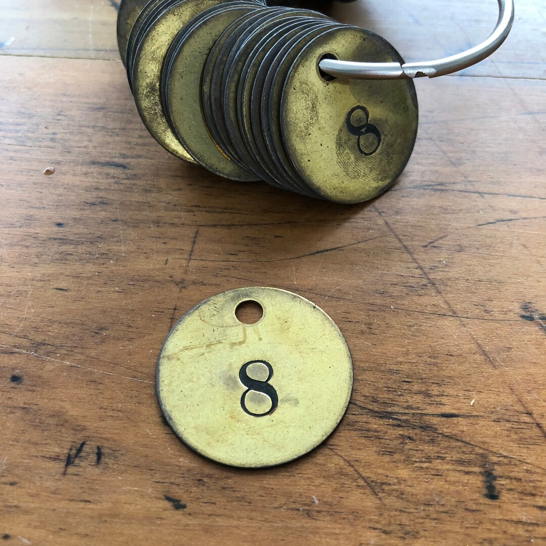 Antique Brass Tag No 8 - Industrial Valve Id Tag - Steampunk Metal Tag ...