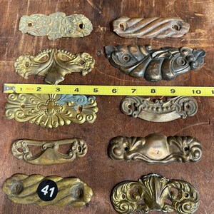 Set of 10 Vintage Pressed Brass Drawer Pull Backplate Authentic Brass ...