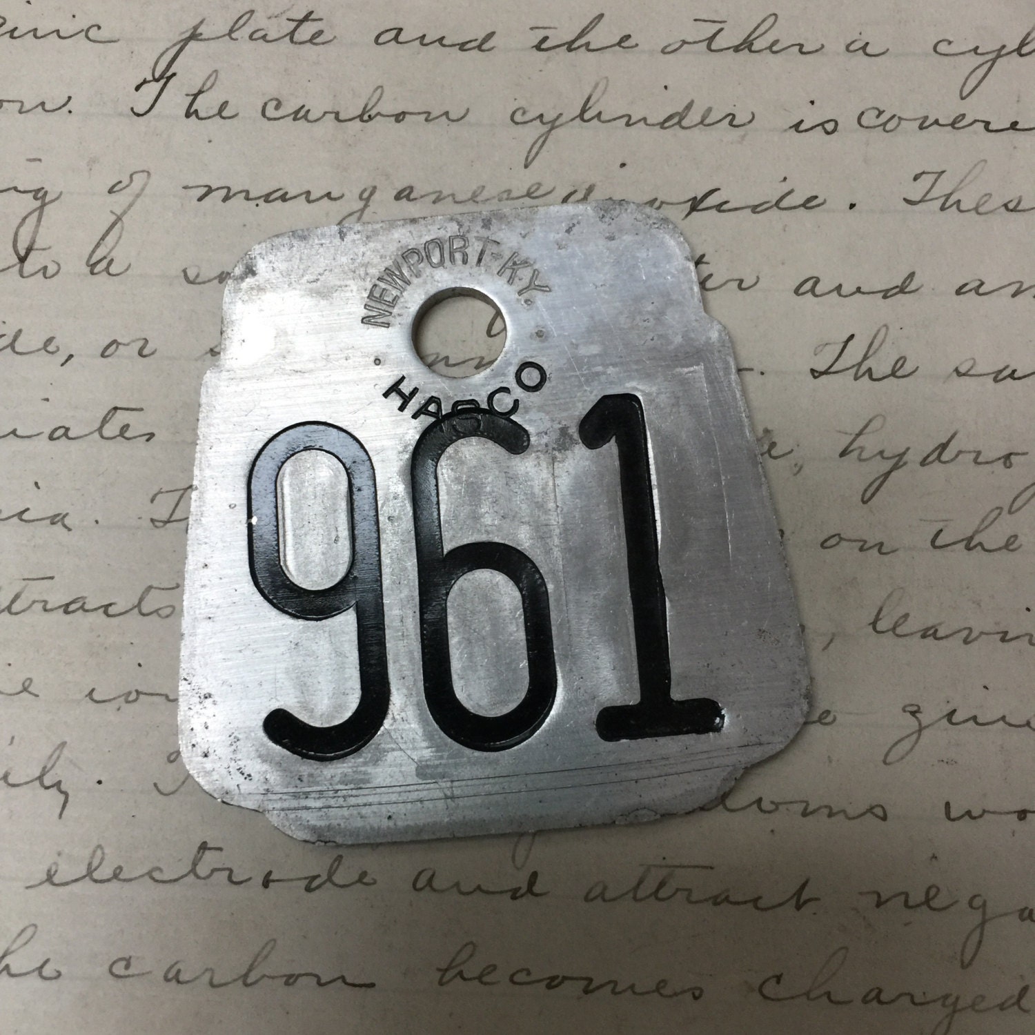 Vintage Aluminum cow tag – number 961 - antique metal livestock ID tag ...