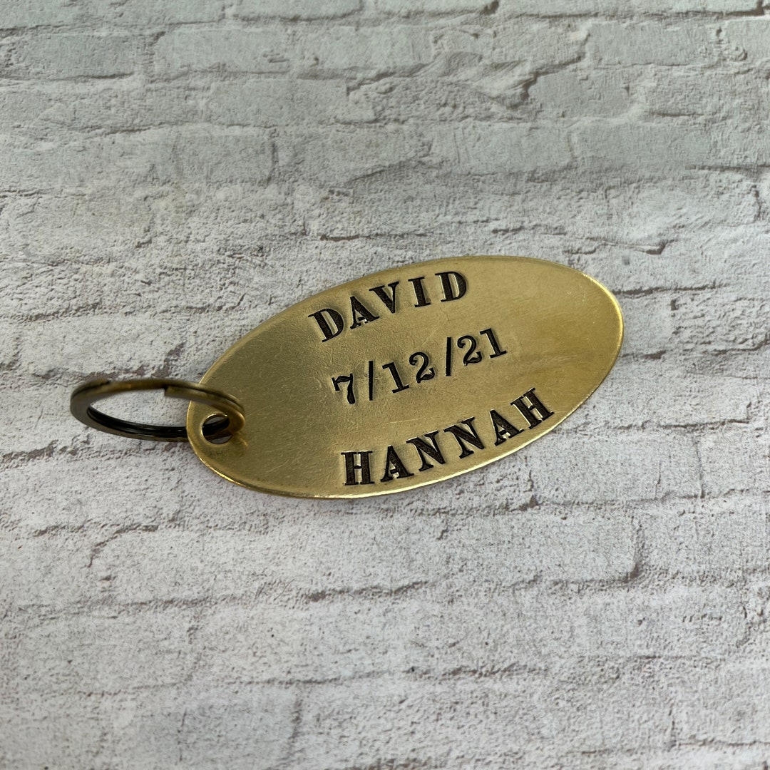 Wedding or Anniversary Custom Hand Stamped Key Tags - Brass Key Chain ...