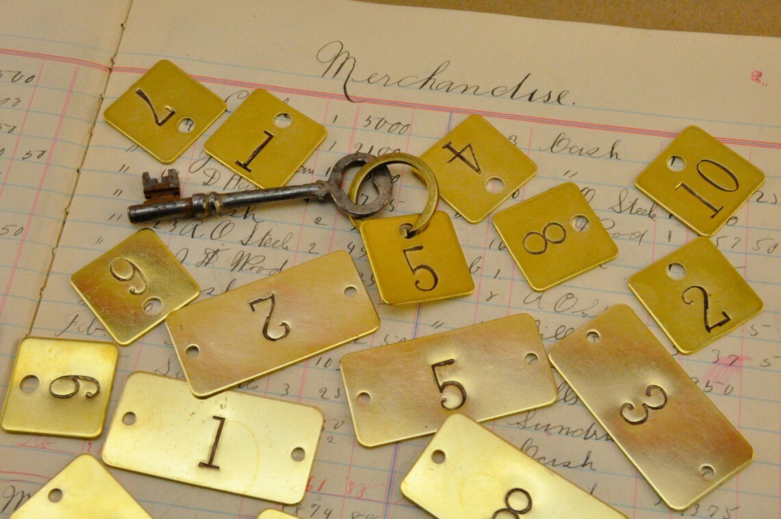 Hotel Room Number and Key Brass Tags Set Custom Hand Punched - Etsy