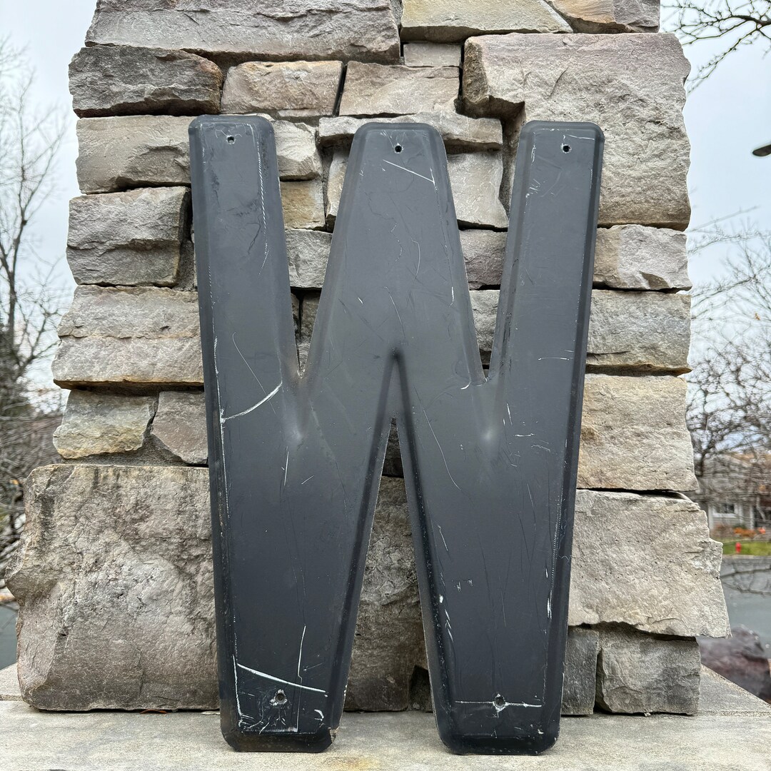 24 Vintage Industrial Metal Marquee Letter W Black Metal NOS Steel Sign ...