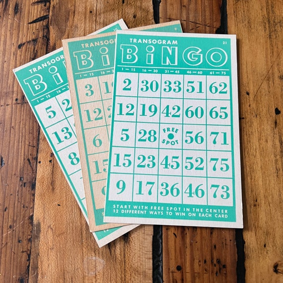Vintage Green Cardboard Bingo Cards Set of 3 Transogram - Etsy