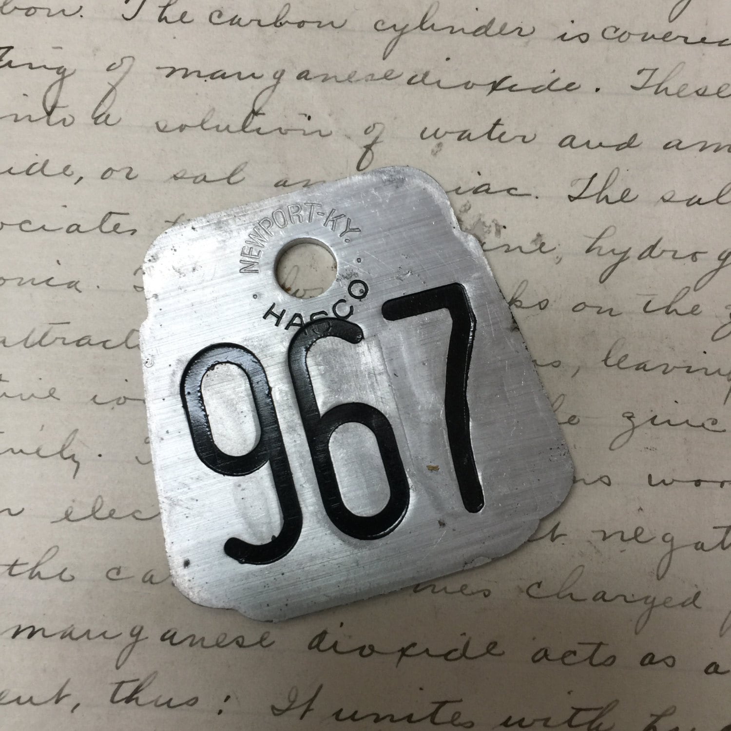 Vintage Aluminum cow tag – number 967 - antique metal livestock ID tag ...