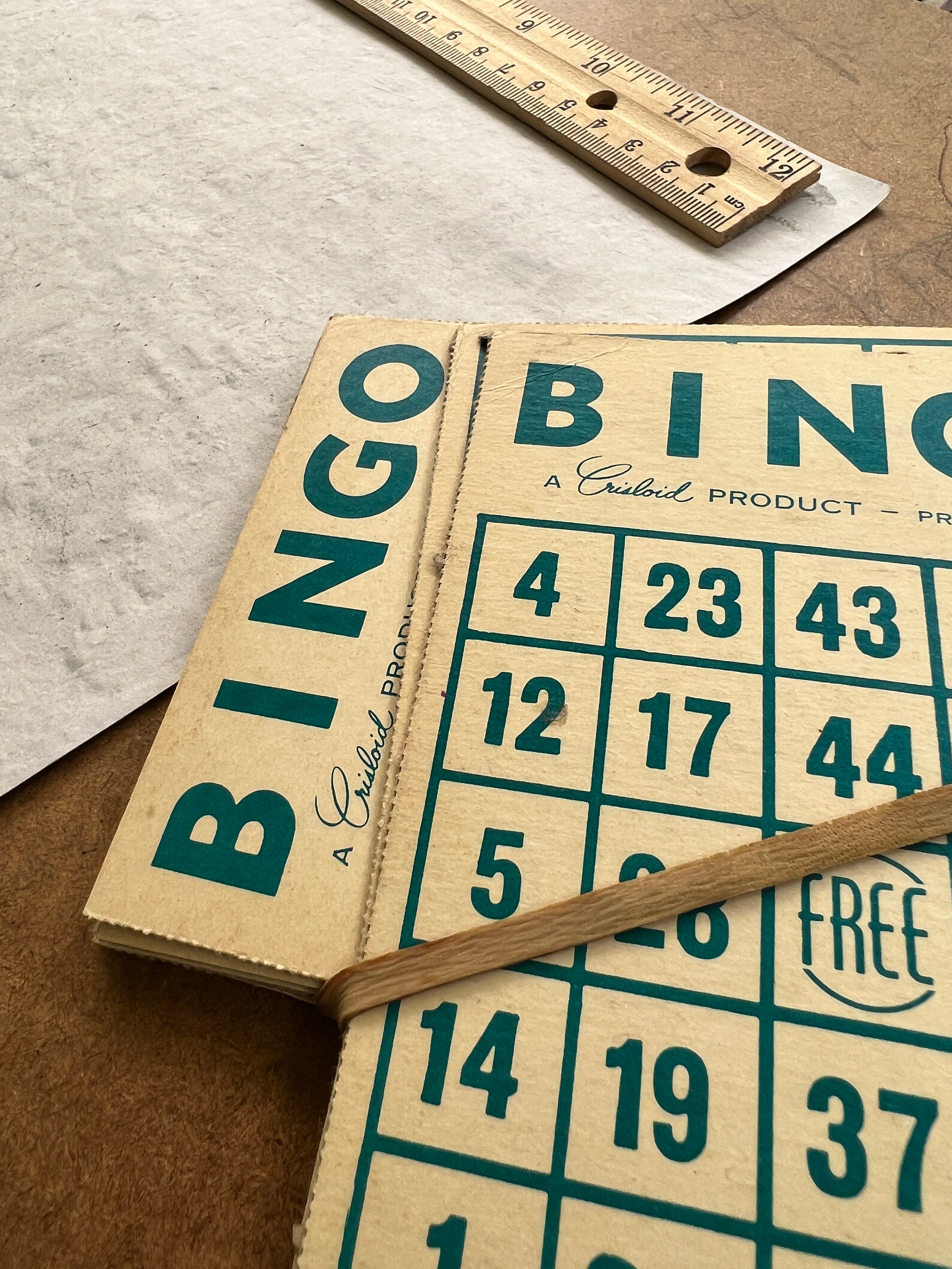 Vintage teal green cardboard Bingo Cards - set of 3 - bingo game pieces ...