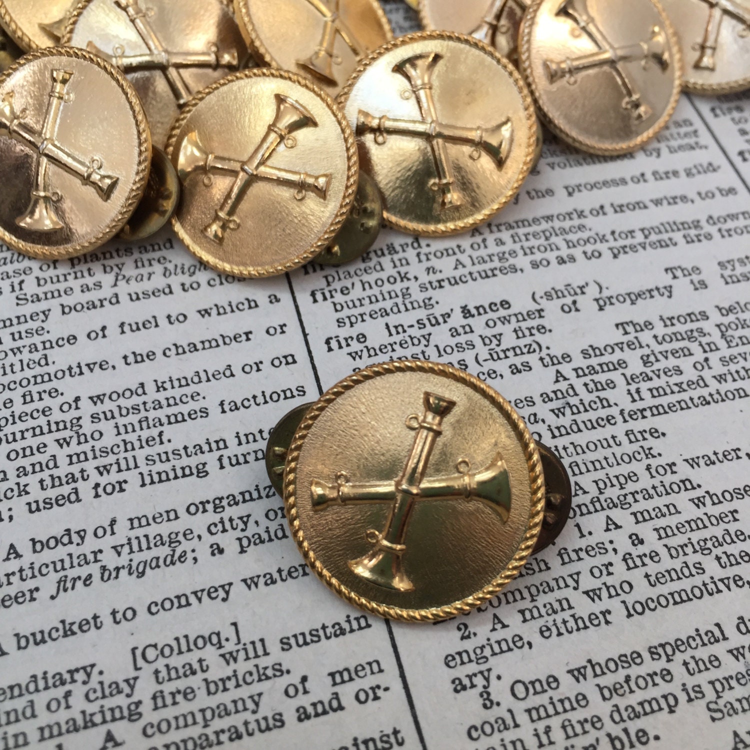 Vintage Fire Department Brass Rank Pin - Uniform collar Pin - Two ...